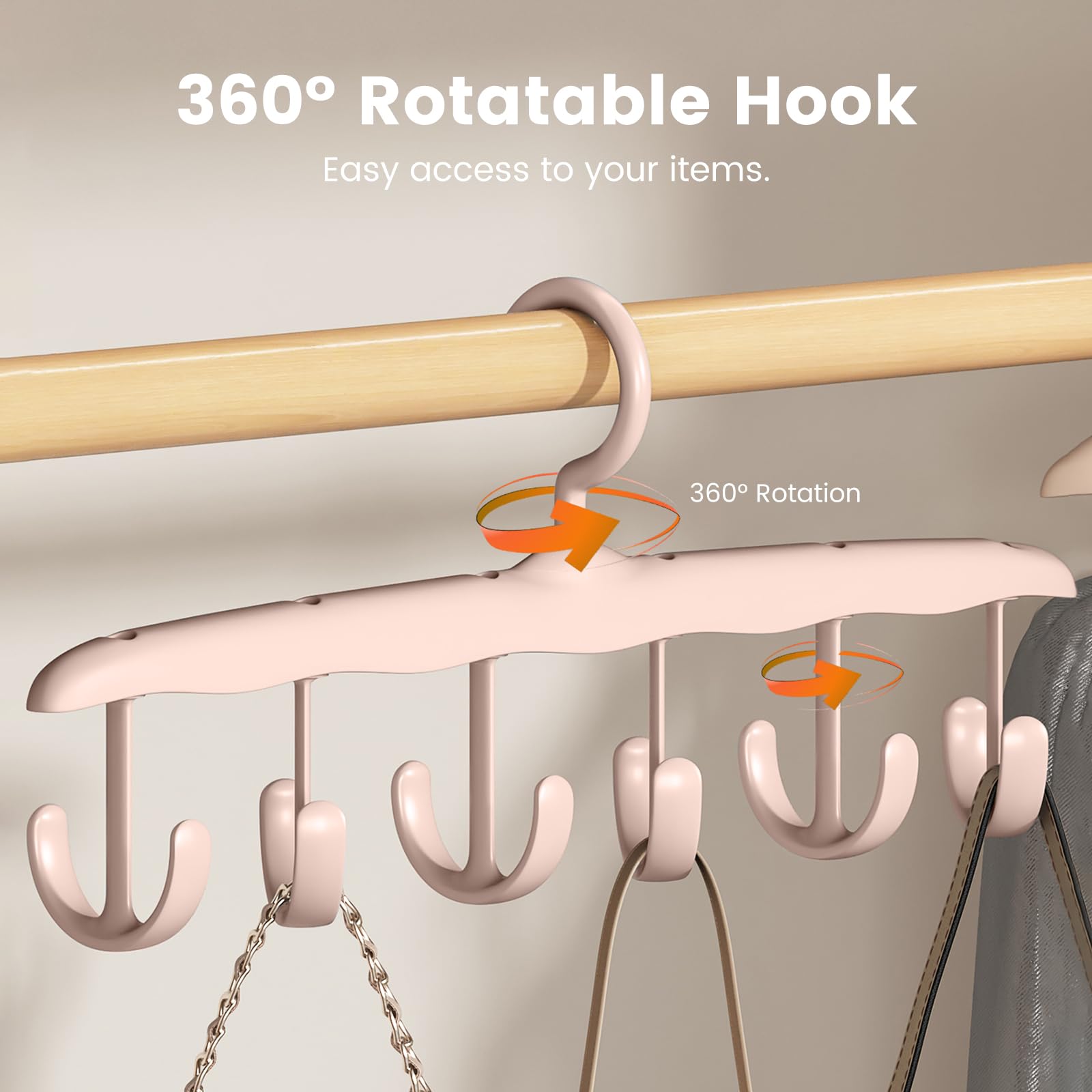 Belt Hanger for Closet - Large Capacity Tie and Belt Organizer with 12 Hooks, Space-Saving 360° Rotating Belt Rack for Closet Storage Accessories