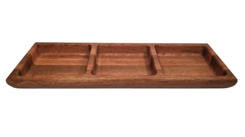 Catchall tray 3 sections, Oak Wood Serving Tray (Triple) Handmade by Hesse Woods from Sustainable Forests, 3-Section Serving Tray, for Appetizers, Charcuterie, Food & Snacks