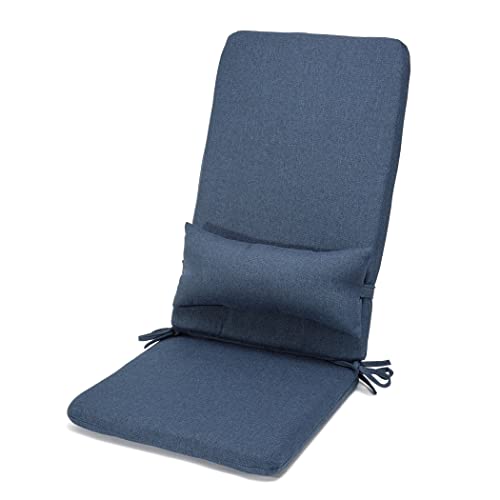 Klear Vu Rumba Adirondack Chair Cushion with Ties and Water-Repellant Fabric for Outdoor Furniture-Includes Seat Pad, Back Pillow and Headrest/Lumbar Support, 3 Piece Set, Indigo