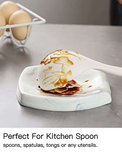 Getstar Ceramic Spoon Rest for Stove Top, Large Spoon Holder for Kitchen Counter, Dishwasher Safe, Marble Decor Finish