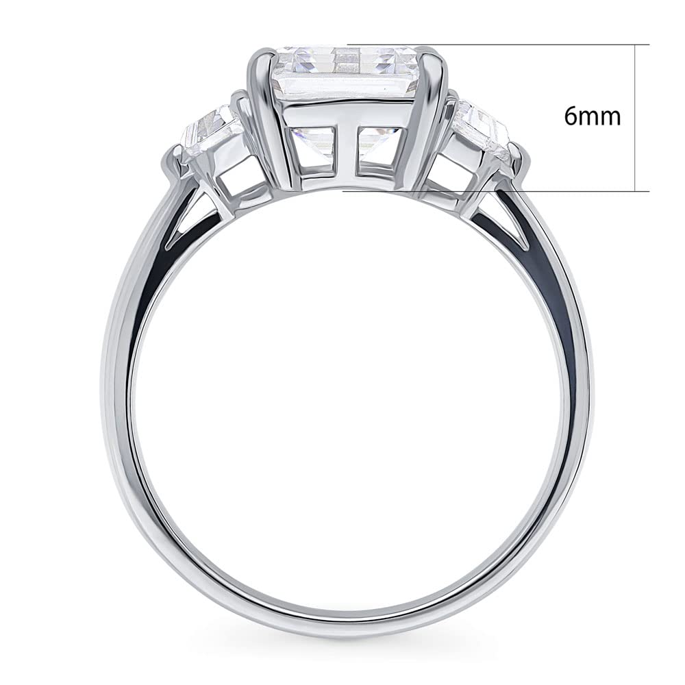 BERRICLE Sterling Silver 3-Stone Wedding Engagement Rings Asscher Cut Cubic Zirconia CZ Ring for Women, Rhodium Plated Size 8