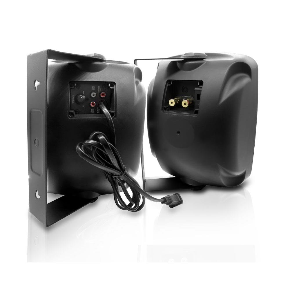 Pyle 5.25 Inch 2 Way Outdoor Waterproof Mountable Wireless Bluetooth Dual Speakers with Heavy Duty Grill Cabinet Enclosure, Black (2 Pack)