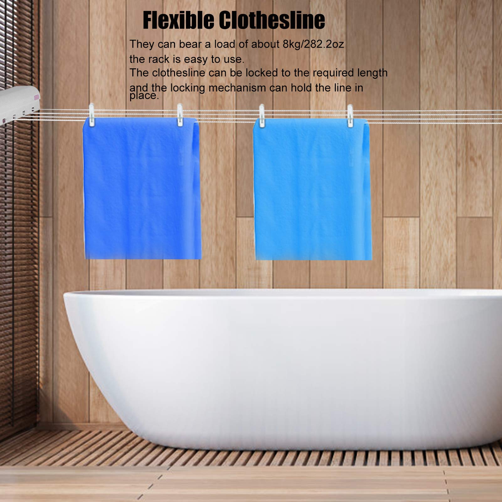 Retractable Clothesline, Indoor Outdoor Extendable Washing Line Rope Clothes Drying Rack Wall Mounted Laundry Dryer Ropes for Hotels Terraces Balconies (3.2m/10.5ft, Four Ropes)