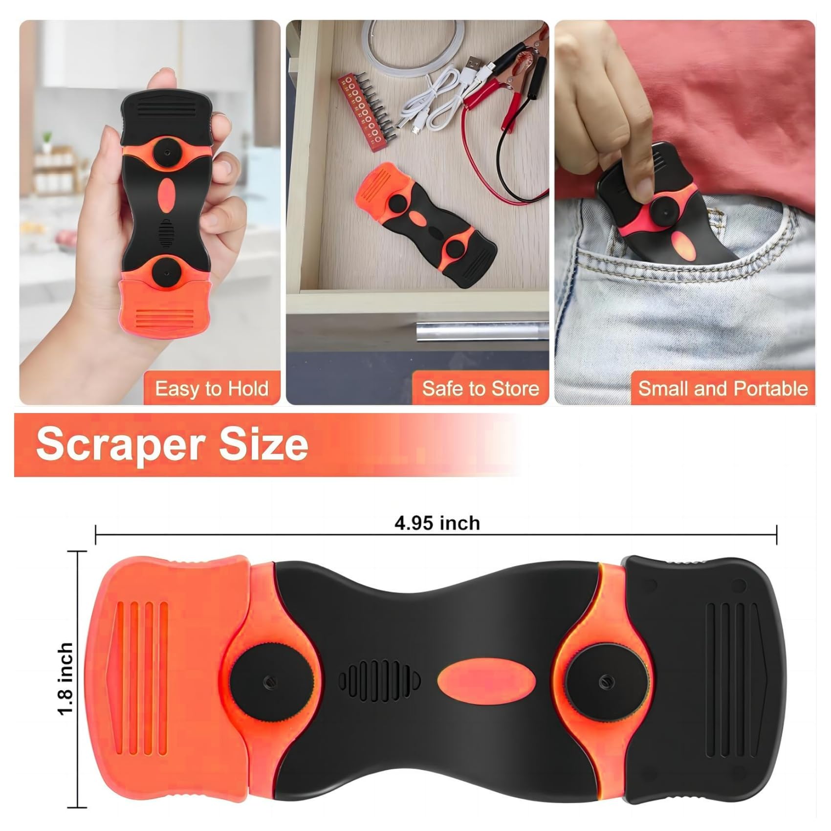 Scraper Tool Set with 20 Razor Blades for Removing Labels, Decals and Stickers from Glass and Stove Tops, 2-in-1 Design,Black and orange (orange)