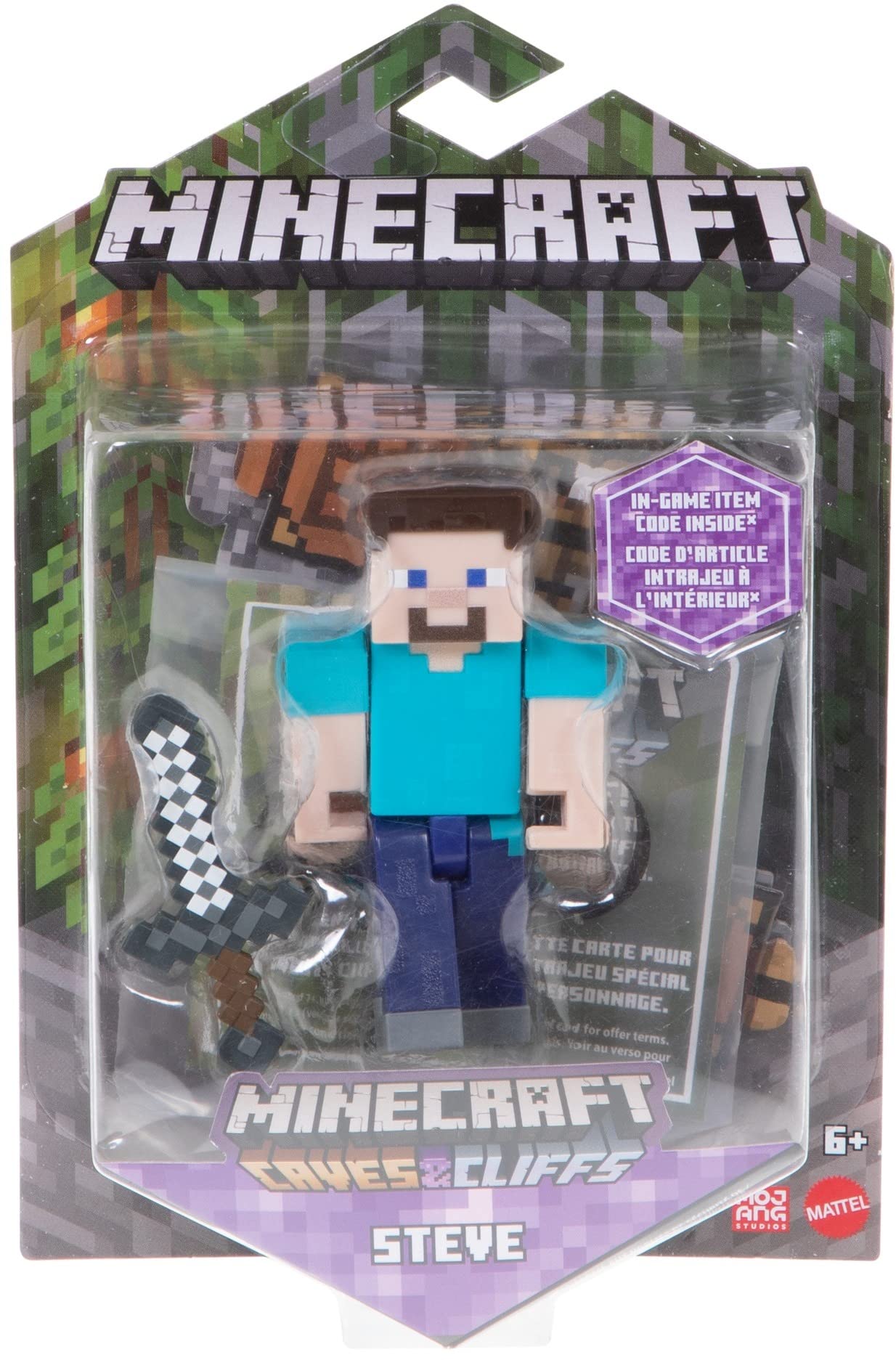 Mattel Minecraft Craft-A-Block Biome Builds Steve Figure, Authentic Pixelated Video-Game Character, Action Toy to Create, Explore and Survive, Collectible Gift for Fans Age 6 Years and Older