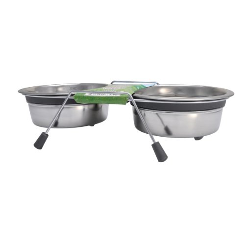 Loving Pets Silent Double Diner Pet Bowl, 1/2-Pint, Grey
