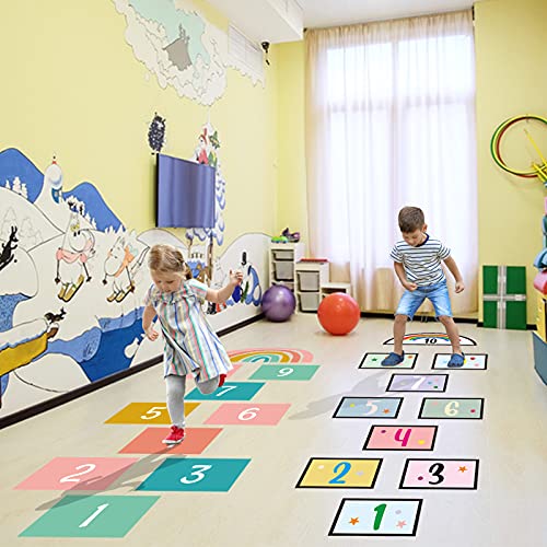 KMOTASUO 20 Number Hopscotch Game Floor Decal, Creative Hopscotch Stickers Floor Decals for Kids, DIY Cartoon Grid Game Stickers Floor Decor for Bedroom Ground Corridor Nursery (2 Set)