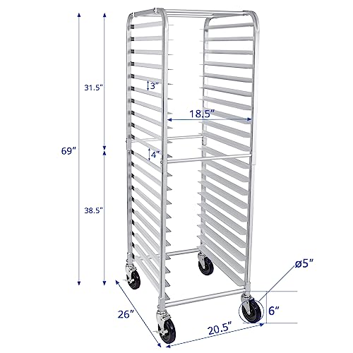 HARDURA 20 Tier Bun Pan Rack, Bakery Rack with Casters, NSF Home Commercial Kitchen, Aluminum Storage Cooling Sheet Pan Rack,20"x26"x69"H