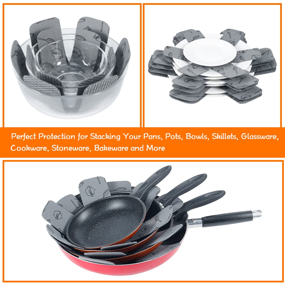 BYKITCHEN Pot and Pan Protectors, Pan Dividers Protectors, Set of 6 & 3 Different Sizes, Felt Pan Separators for Stacking and Protecting Your Cookware
