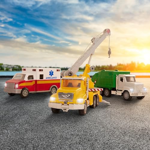 DRIVEN by Battat β Micro Crane Truck β Toy Crane Truck with Lights, Sounds and Movable Parts for Kids Age 3+ , Yellow