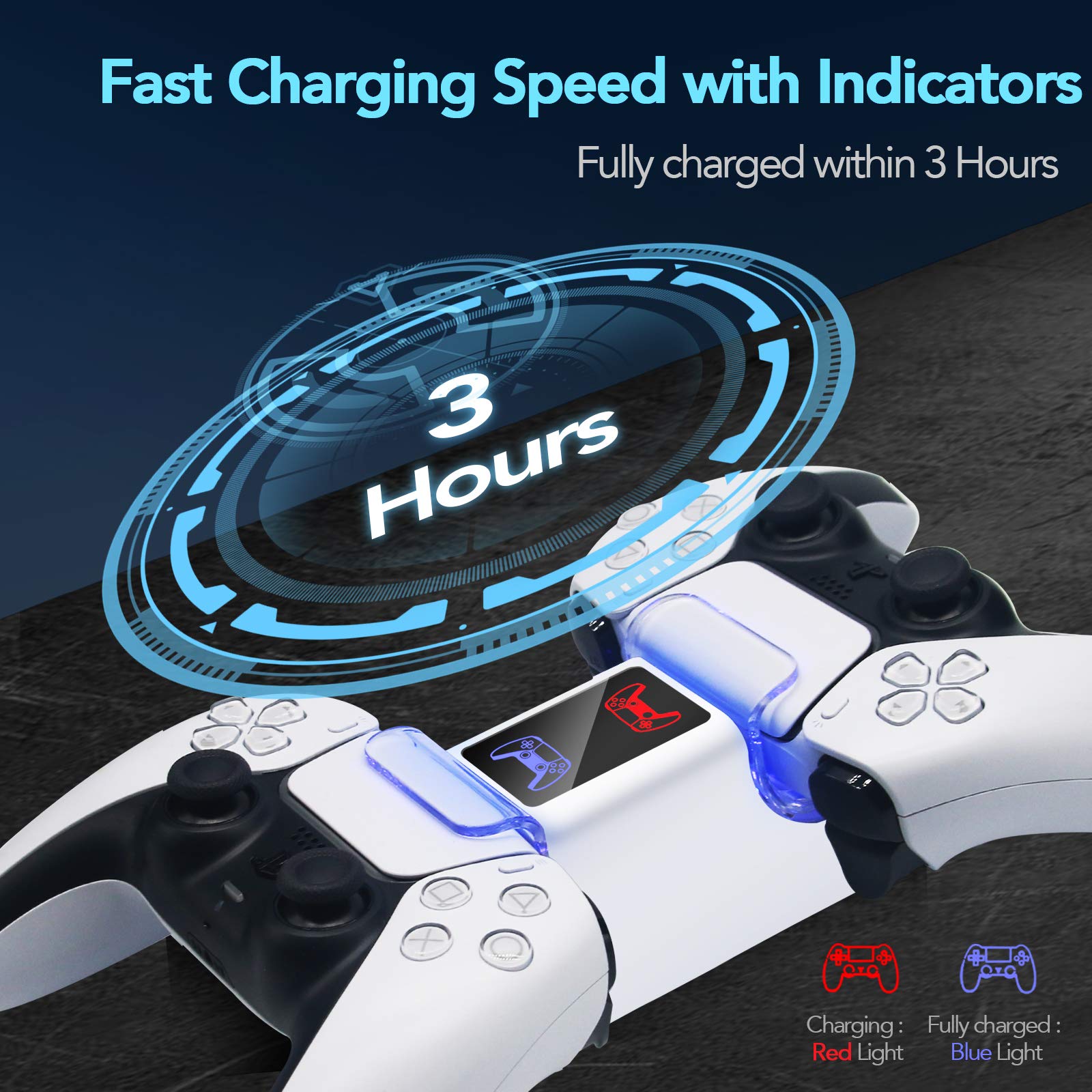 ASRANT Asrant 2021 Newest Ps5 Controller Charger Station, Dual Sense Ps5 Charging Dock with LED Indicator for Sony Dual Playstation 5 Controller, Safety Chip Protection, Dual USB Type C Fast Charging