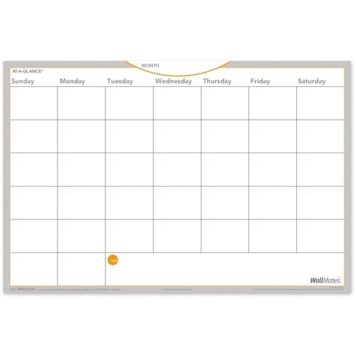 AT-A-GLANCE AW402028 WallMates Self-Adhesive Dry Erase Monthly Planning Surface, 18 x 12