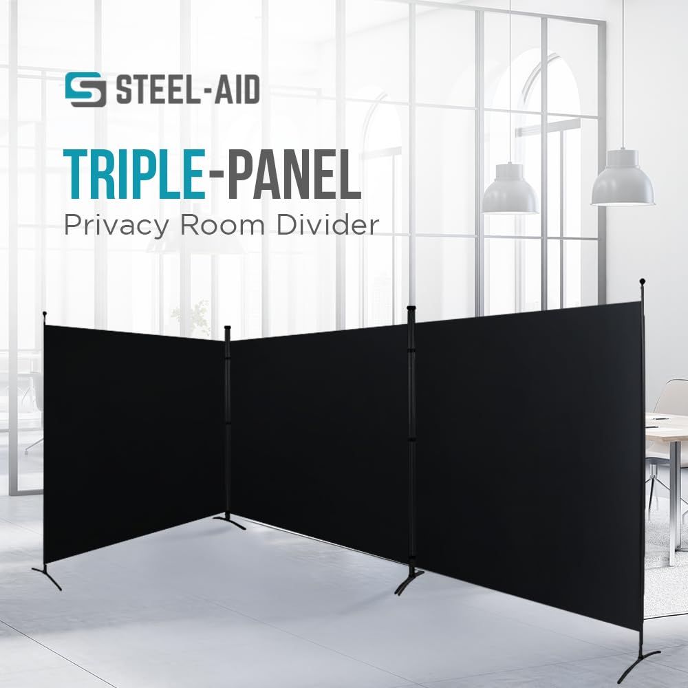 Steel-AID Triple-Panel Privacy Room Divider โ Folding Partition Privacy Screen for Office, Classroom, Dorm Room, Kids Room, Studio, Conference - 216" x 72" - Easy to Assemble, Freestanding & Foldable