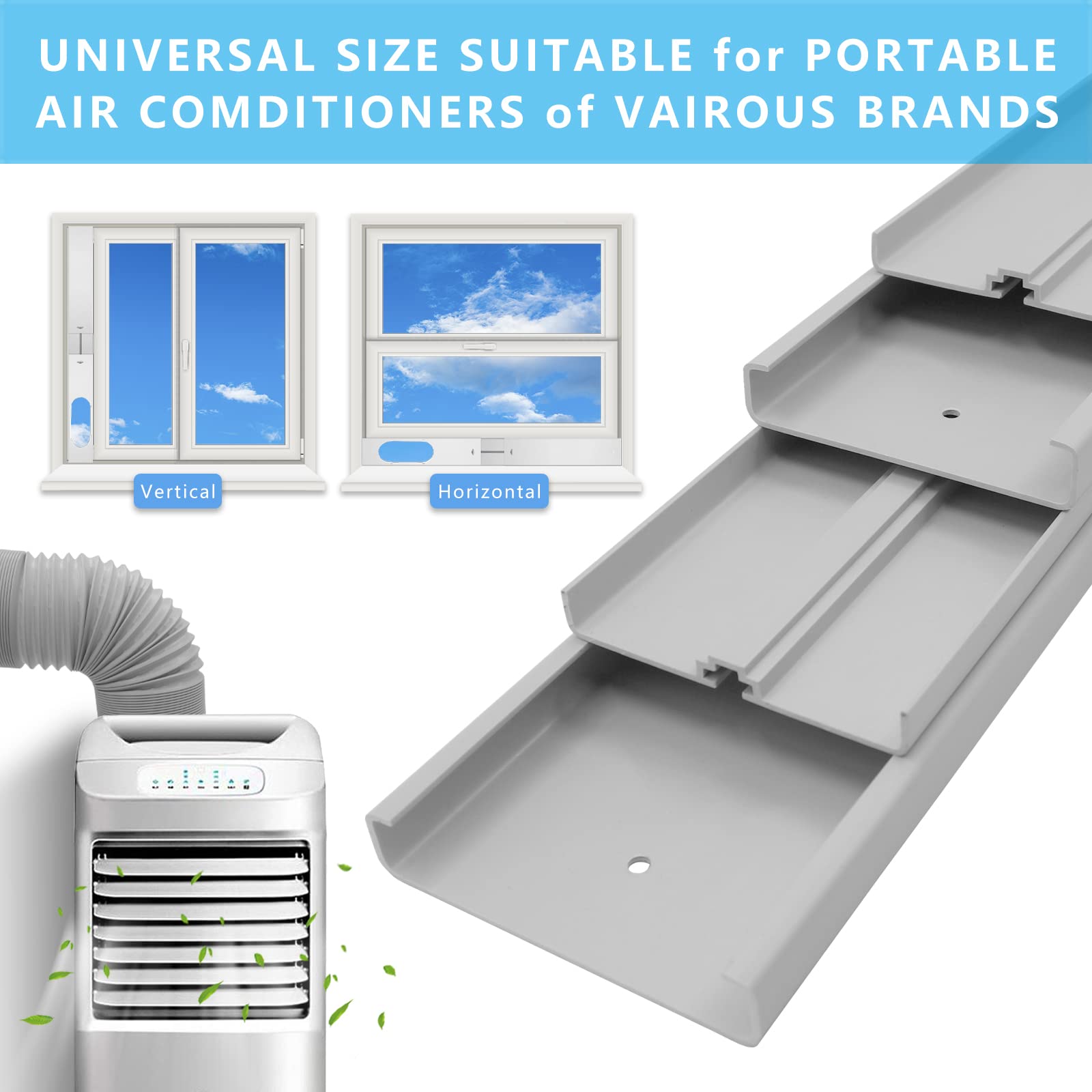 Portable AC Window Kit, Window Seal Plates Kit for Air Conditioners with Coupler Adjustable Window Seal for AC Unit Suitable for 5.1 Inch Exhaust Hose
