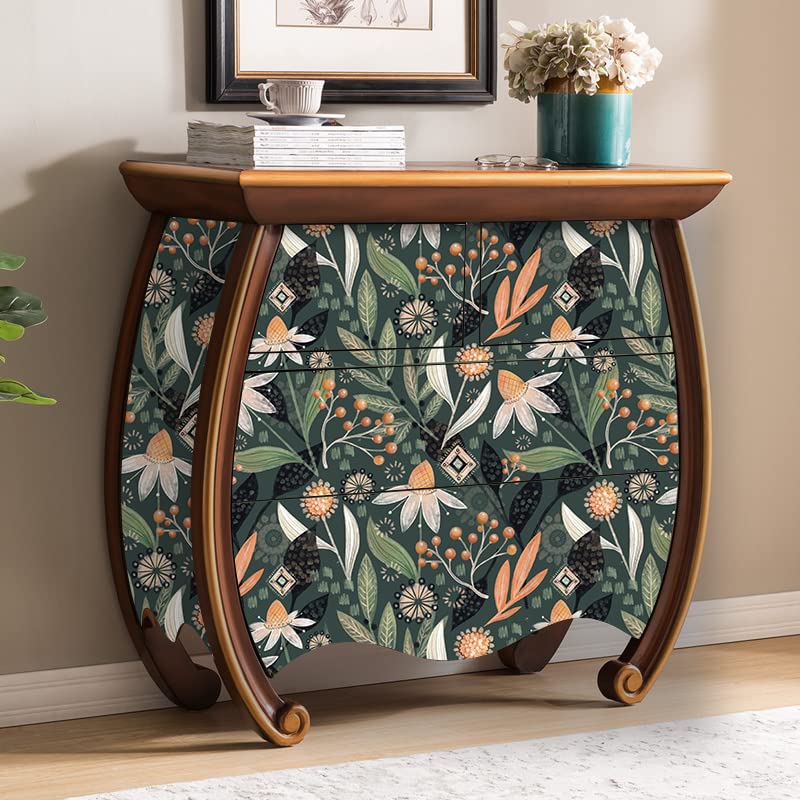 Floralplus Boho Peel and Stick Wallpaper Removable Boho Wallpaper Peel and Stick Floral Botanical Wallpaper for Bedroom Cabinet Wall Office Decor 118 * 17.7in