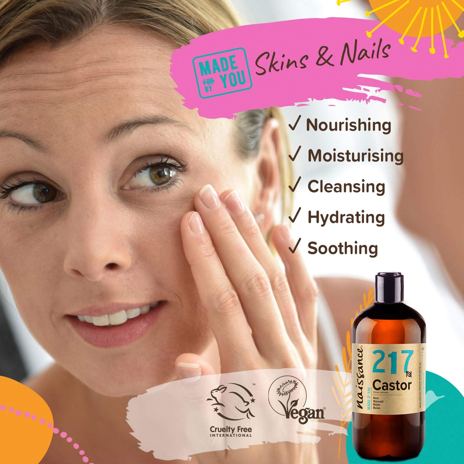 naissance Cold Pressed Castor Oil 16 fl oz - For Hair, Beard, Eyelashes, Eyebrows, Nails and Skin - Pure & Natural, Virgin, Unrefined, Vegan, Hexane-Free, Non GMO, Cruelty Free