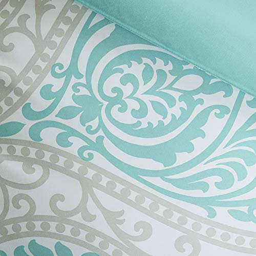 Intelligent Design ID10-898 Senna Comforter Set King/Cal King Size - Aqua Blue/Gray, Damask β 5 Piece Bed Sets β Ultra Soft Microfiber - All Season Comforter Set Bedding