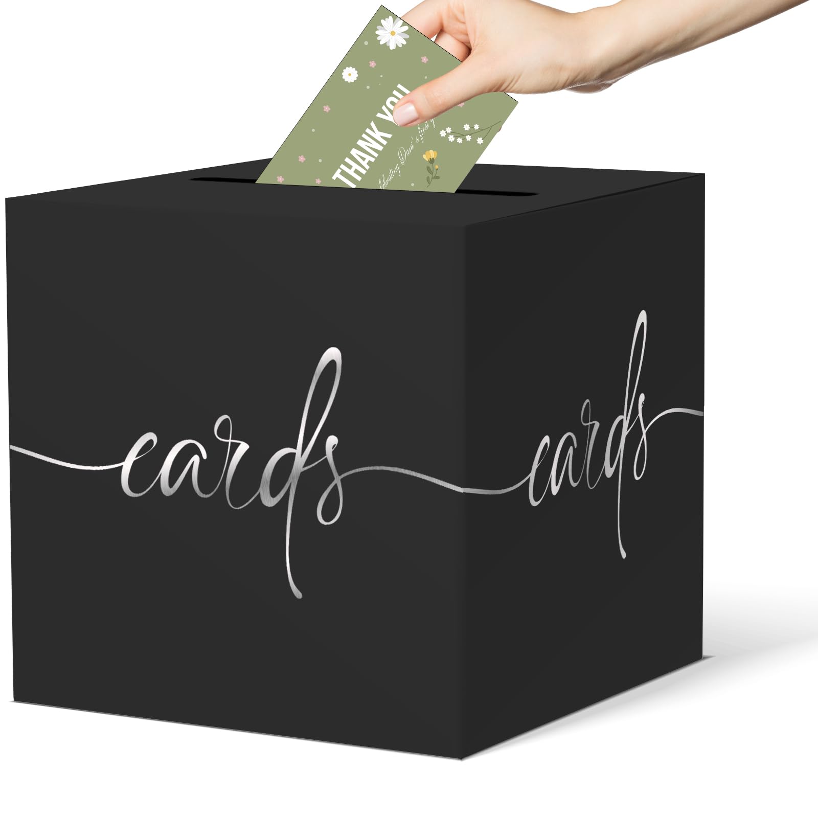 Black Card Box with Silver Foil Design Wedding Card Box Gift Cards Receiving Box for Party Graduation Bridal or Baby Showers, Raffle Ticket Box Money Box for Birthday Retirements Anniversaries