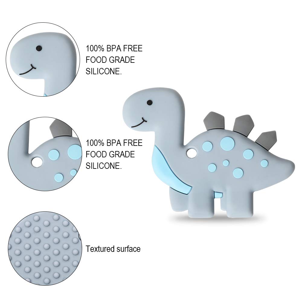 Baby Dinosaur Teething Toys,BPA Free Food Grade Silicone Teether,Highly Effective Pain Relief for Boy and Girl,Freezer Safe Teething Egg (Gray)