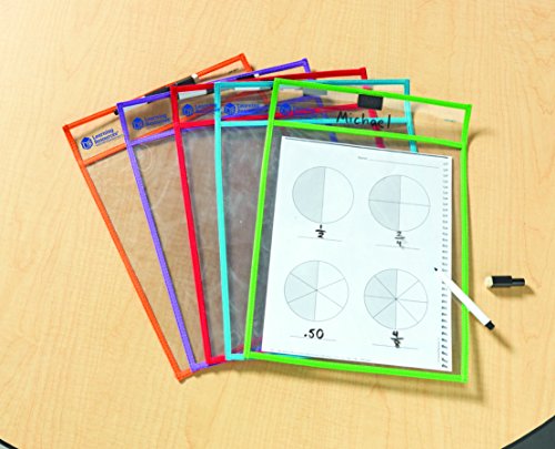 Learning Resources Write and Wipe Pockets, 5 Colorful Classroom Dry Erase Pockets, Ages 3+