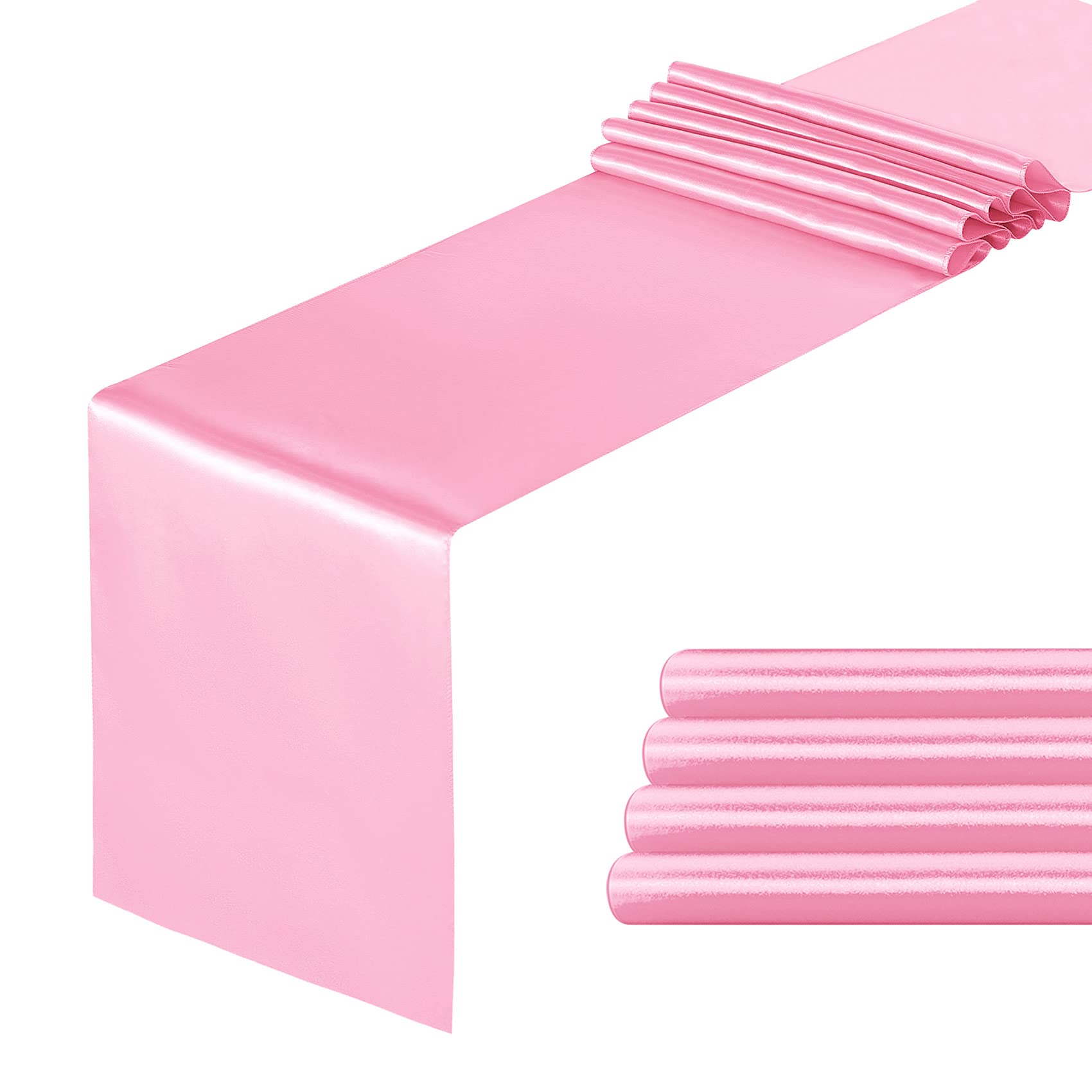 yourose 5 Pack Satin Table Runners 12 x 108 inch for Wedding Banquet Decoration, Bright Silk and Smooth Fabric Party Table Runner （Pink，5 piecess）