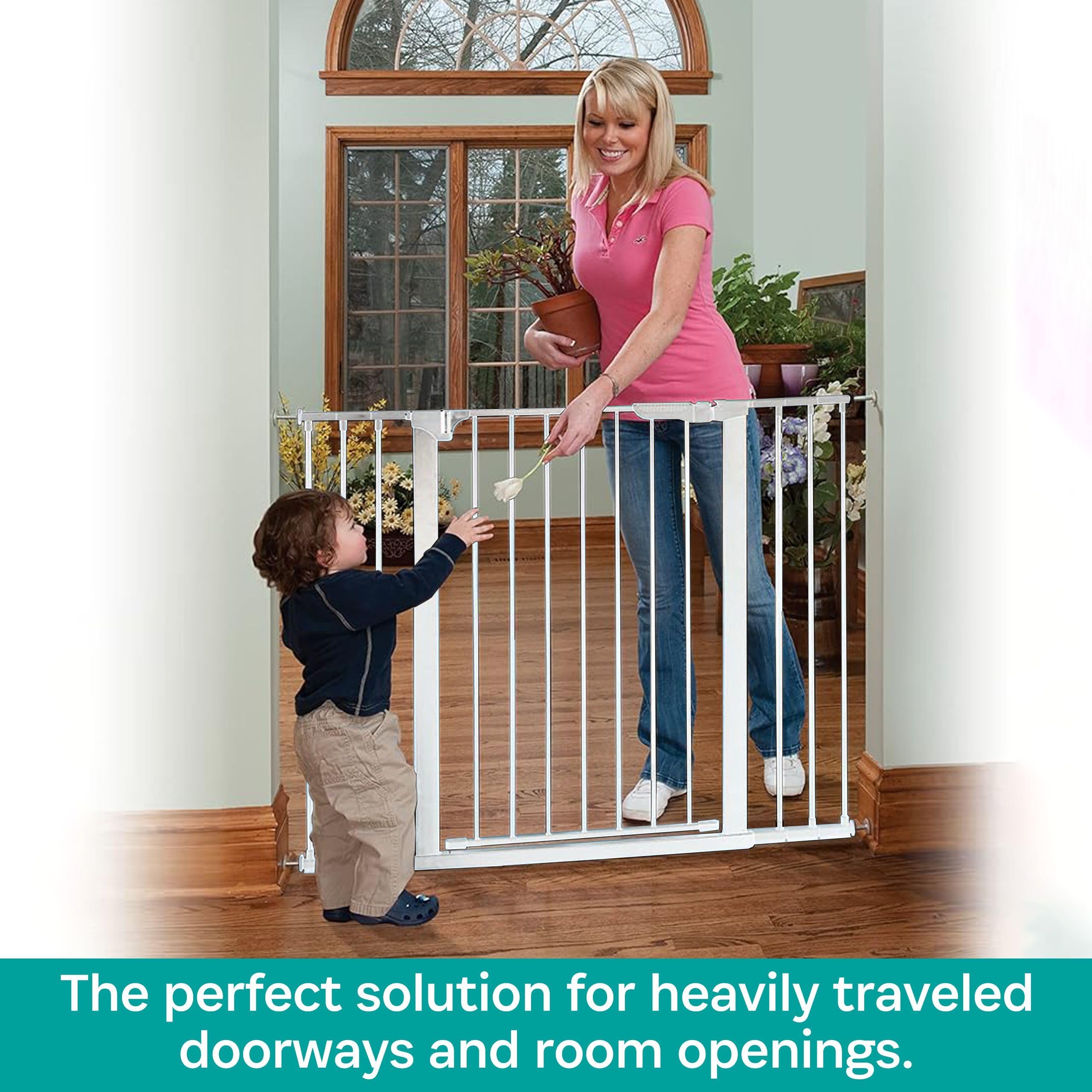 KidCo Gateway Baby Pressure Gate - No Tools or Wall Cups Required - Extra Tall & Wide Auto Close Magnet-Lock Safety Gate, G1200, White