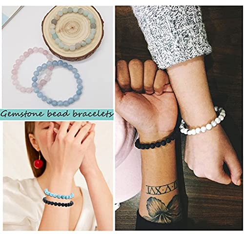Jewdreamer 12Pcs Healing Stone Beaded Bracelets for Women Men Semi-Precious Gemstones Bracelets Crystal Beaded Bracelet Unisex Adjustable Stretch Bracelets 8MM