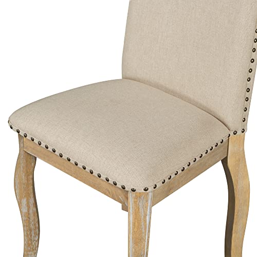 Harper & Bright Designs 5-Piece Farmhouse Dining Set with Wooden Round Extendable Dining Table and 4 Upholstered Dining Chairs, Natural Wood Wash