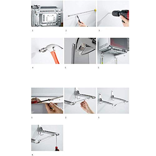 JF-XUAN Kitchen Shelf Kitchen Counter Holder 304 Stainless Steel Microwave Oven Wall Mount Bracket Retractable Microwave Wall Stand Shelf Rack Kitchen Storage (Color : Silver, Size : 57X40X20CM)