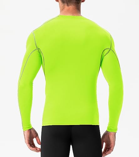Fluorescent Green Compression Shirts Mens Long Sleeve Running Gym Top Shirts Lightweight Sports Baselayer Undershirt