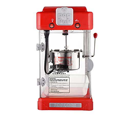 Great Northern Popcorn Company Pop Pup Countertop Popcorn Machine β Tabletop Popper Makes 1 Gallon β 2.5-Ounce Kettle, Catch Tray Warming Light & Scoop, Red (6074)