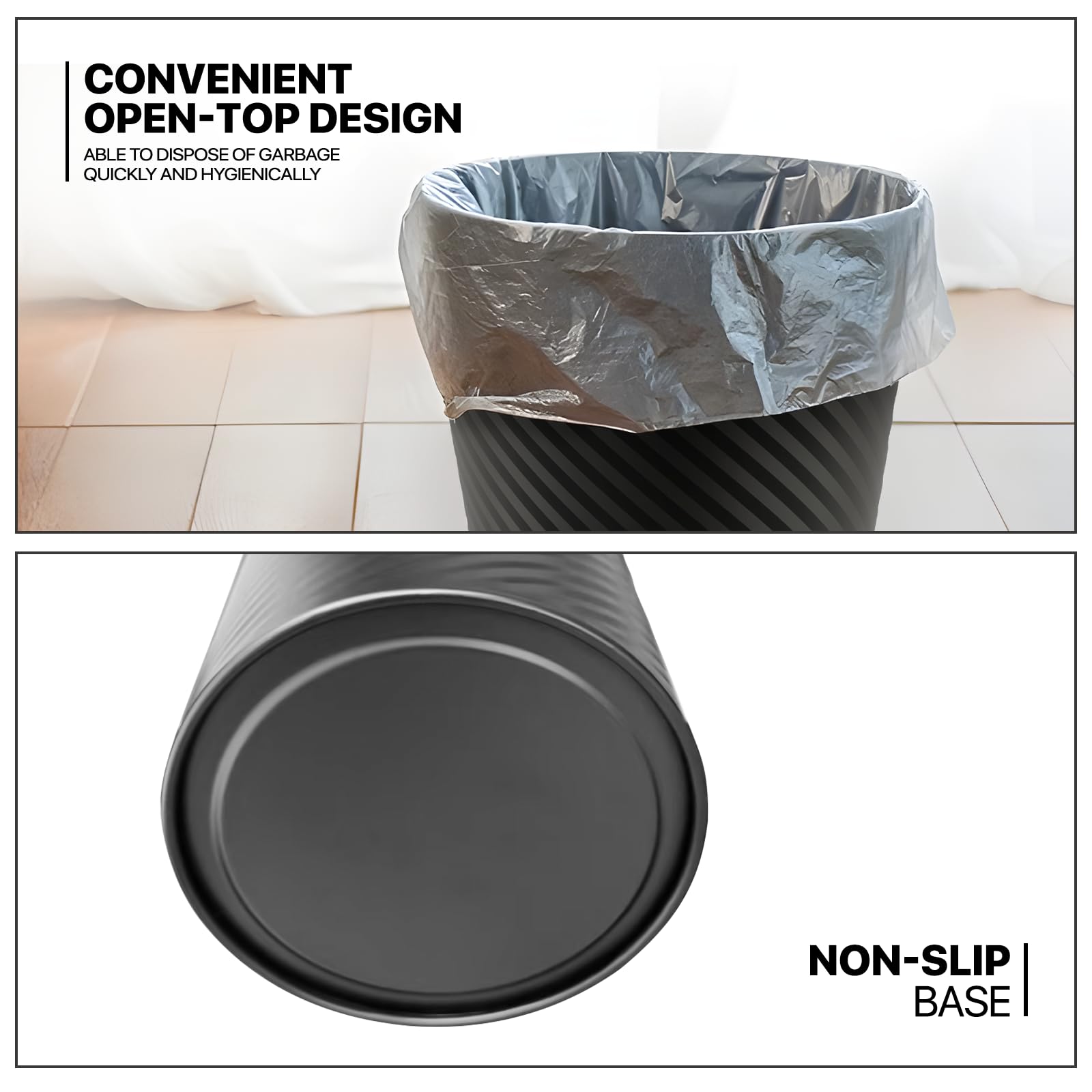 MoNiBloom 1.3 Gallon Small Waste Basket Office Bathroom Bedroom Garbage Container Bin Slim Metal Round Recycling Open Top 5-Liter Wastebasket Home Living Laundry Room Dorm Under Desk (Black, 2-Pack)