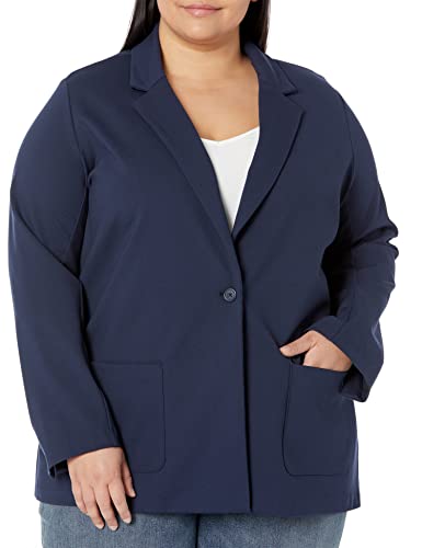 Amazon Essentials Women's Relaxed-Fit Soft Ponte Blazer, Navy, Large