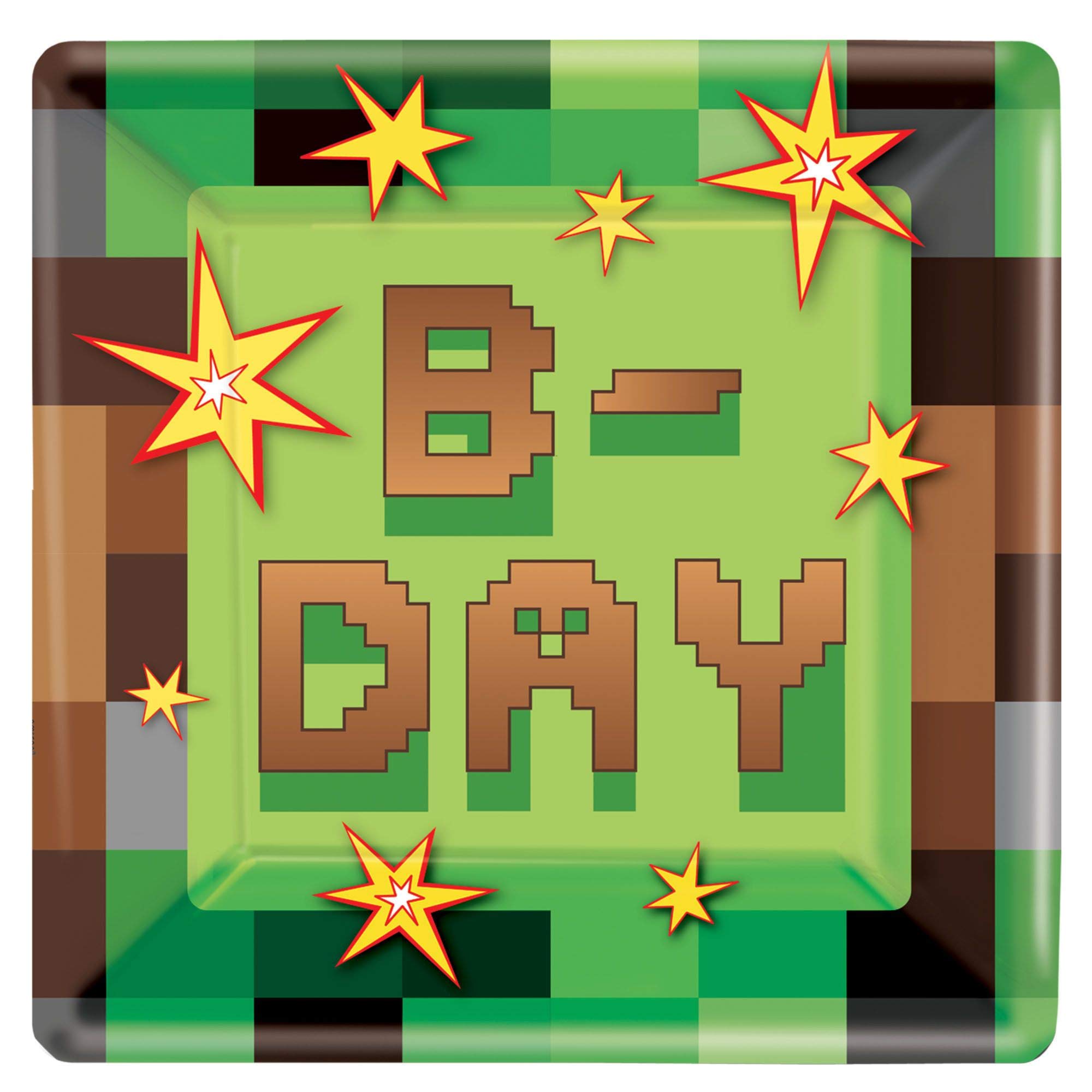 Amscan TNT Pixelated Gaming Birthday Party Tableware Kit Napkins, Plates, Tablecover Bundle, 16 Guests