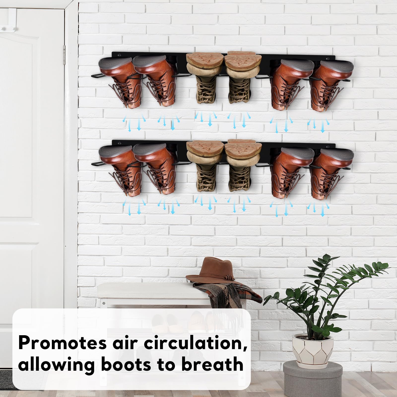 Wenqik 4 Pcs Boot Rack Wall Mounted Wader Hangers Metal Wire Hanging Boot Hangers with Hardware Boot Storage Organizer for Drying Storage Cowboy Boot Work Boot Wader Outdoor (16.3 x 9.3 x 2.4 Inch)