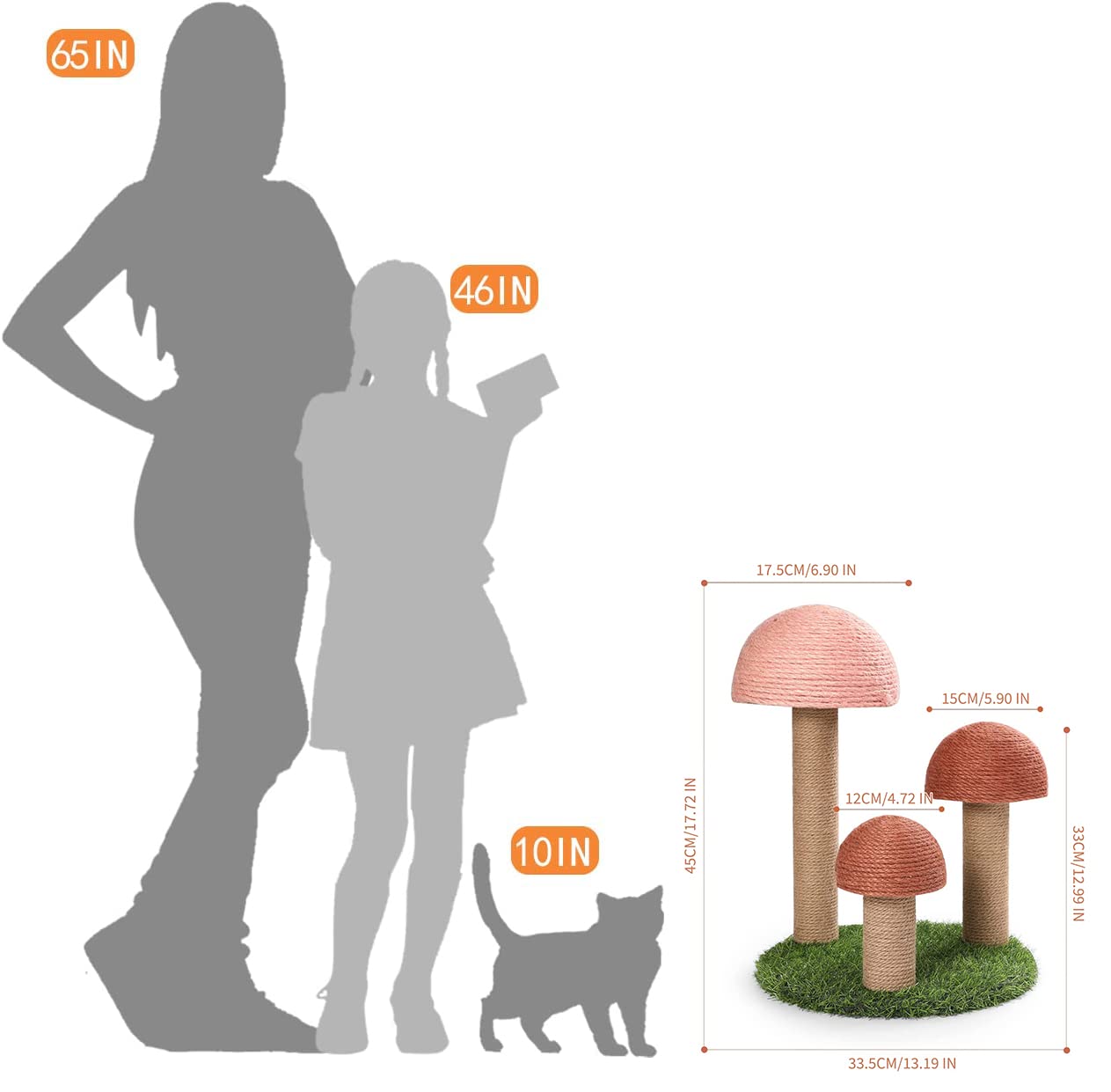 PowerKing Cat Scratching Post, Mushroom Claw Scratching Post for Cat, Natural Sisal Cat Scratchers with 3 Mushroom Pole, Cat Interactive Toys