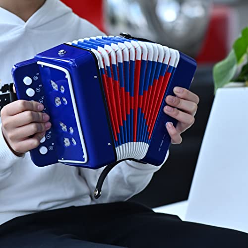 Kids Accordion 10 keys Button Accordian,Musical Toy Instrument,Mini Accordion for Children Beginners (Blue)