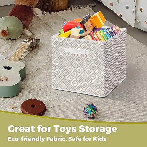 STORAGEIDEAS 13x13 Large Storage Bins, Set of 6 Storage Cubes. Collapsible Cube Storage Bins, Fabric Closet Organizers with Handles for Home, Office, Closet Shelf Cabinet, Bookcase, Cream