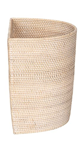 Kouboo Laguna Half-Moon Rattan Waste Basket, Off-White/Latte