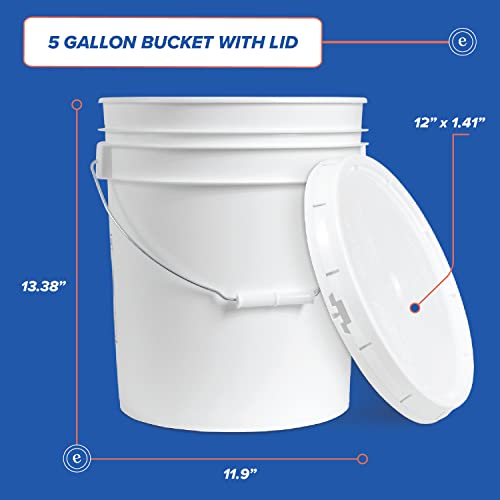 Ropak USA 3.5 gallon Food Grade White Plastic Bucket with Handle & Lid - Set of 6