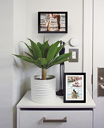Golden State Art, 8.5x11 Black Wooden Picture Frame - White Mat for 2-5x7 Photos or 8.5x11 Certificate Without Mat - Real Glass - Easel Stand for Landscape/Portrait Table Display