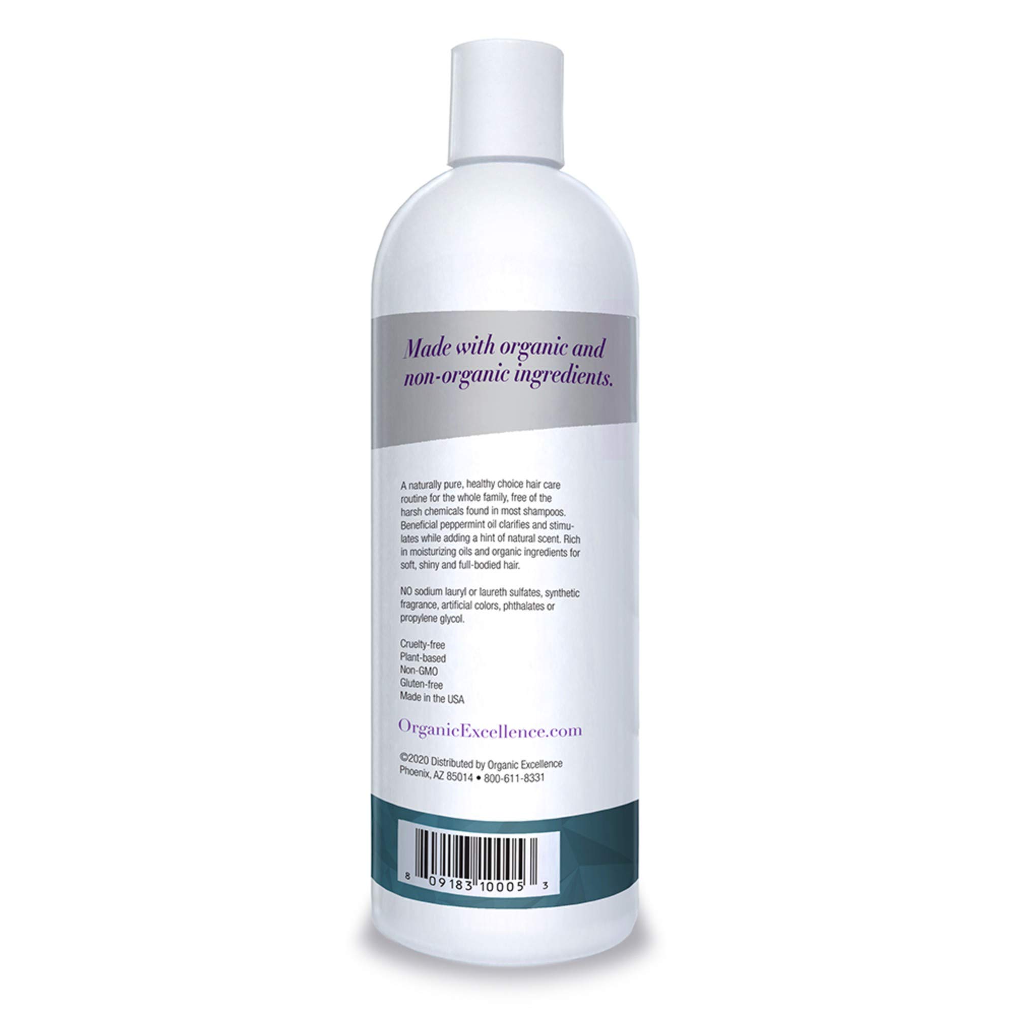Organic Excellence WILD MINT SHAMPOO, Chemical and Sulfate Free, All Natural Color Safe - 16 oz