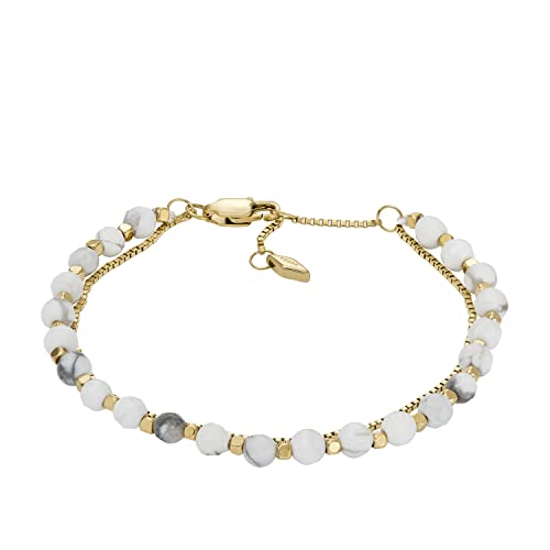 Fossil Women's Stainless Steel Gold-Tone Beaded Bracelet, Color: Gold/Howlite (Model: JF04443710)