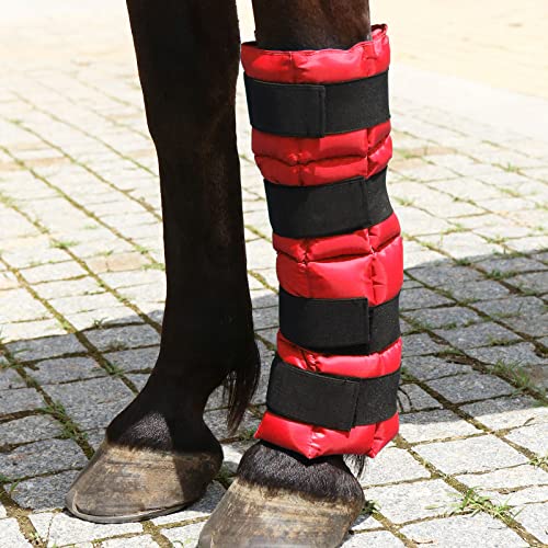 Harrison Howard Ice Boot for Horse Cool Gel Pack Leg Wrap for Treating Full Leg, Knee, Hock Injuries Reusable Ice Cooling Therapy, Universal Size-Red