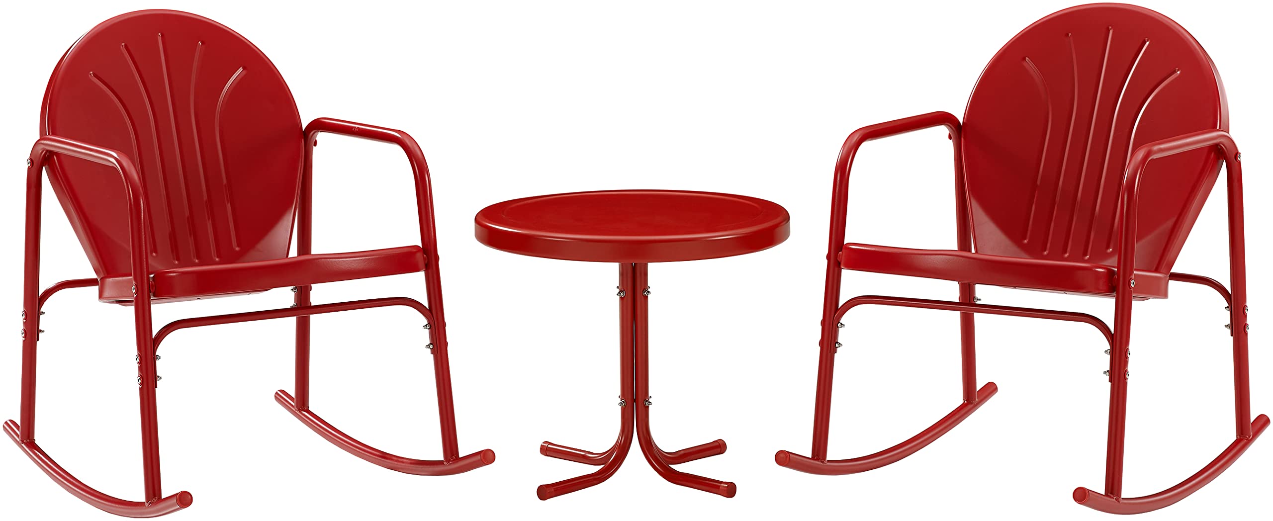 Crosley Furniture Griffith 3-Piece Outdoor Rocking Chair and Side Table Set, Retro Metal Bistro Patio Sets, Bright Red Gloss