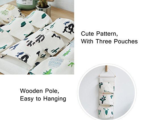 KRLIFCSL Cactus Wall Door Closet Hanging Storage Bag Canvas Fabric 3 Pockets Over The Door Organizer Pouch, 2 Pack (Cactus)
