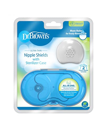 Dr. Brown’s Nipple Shields with Case, Size 1 - Up to 24 mm, Stretch Fit, for Latch Difficulties, Flat/inverted Nipples, Silicone Nipple Shield