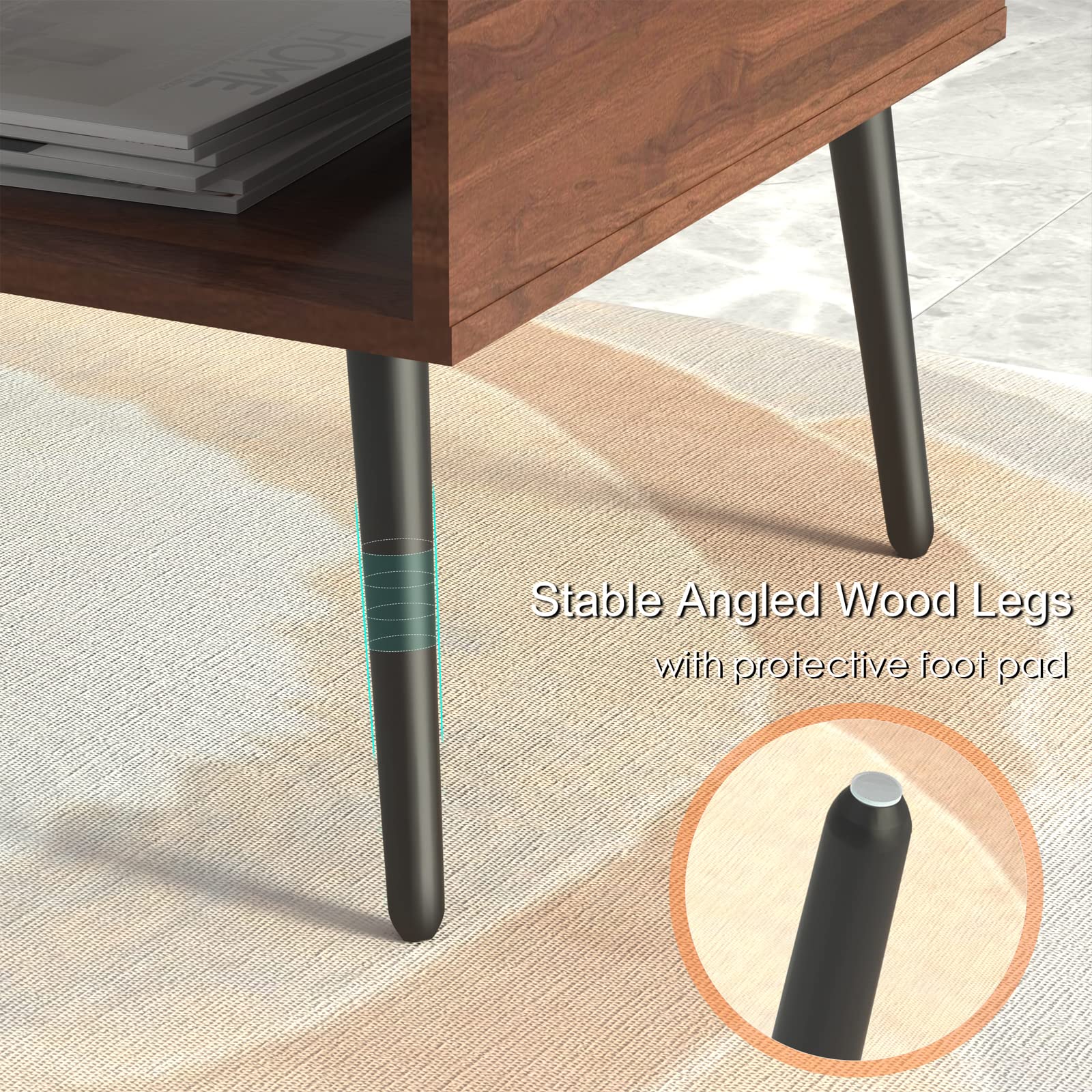 HAIOOU Coffee Table, Mid Century Modern Style Cocktail Table TV Stand with Drawer, Open Storage Shelf, Stable Floor-Anti-Scratching Pine Leg for Home, Office, Living Room