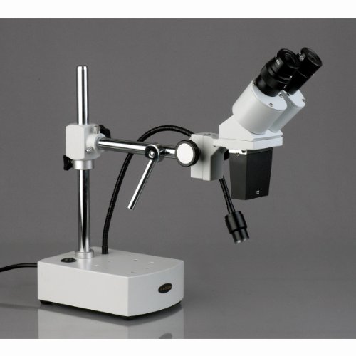 AmScope SE400-X 5X-10X Binocular Boom Arm Stereo Microscope with LED Gooseneck Light