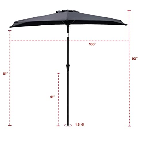 FLAME&SHADE 9 ft Half Round Outdoor Market Patio Table Umbrella with Tilt for Wall Balcony, Anthracite